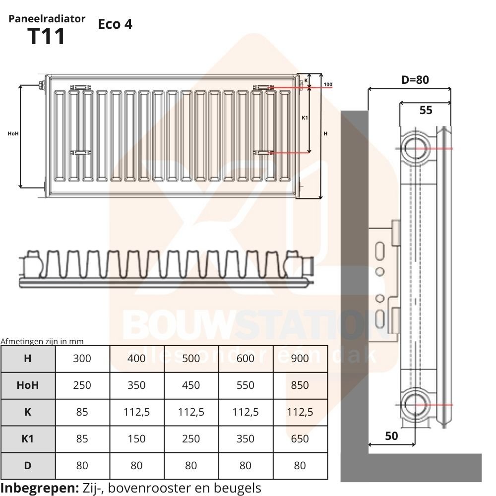 400x600 T11 490 watt Vlakke radiator | BSXL